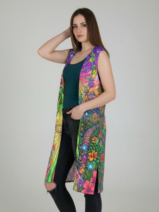 Hand Crafted | Sweaters | Clara Vest In Woven Chiffon Cosmic Paradise ...